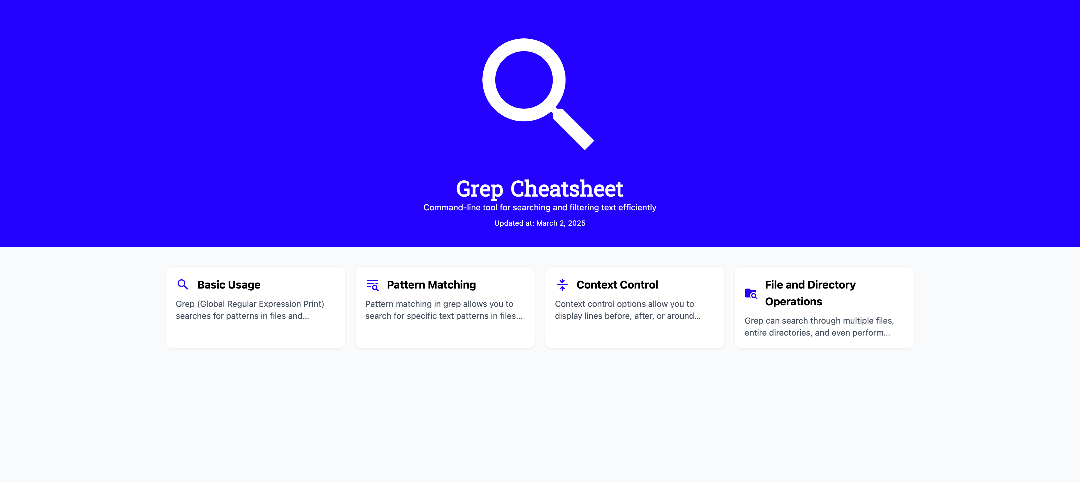 Grep Quick Reference Cheat Sheet