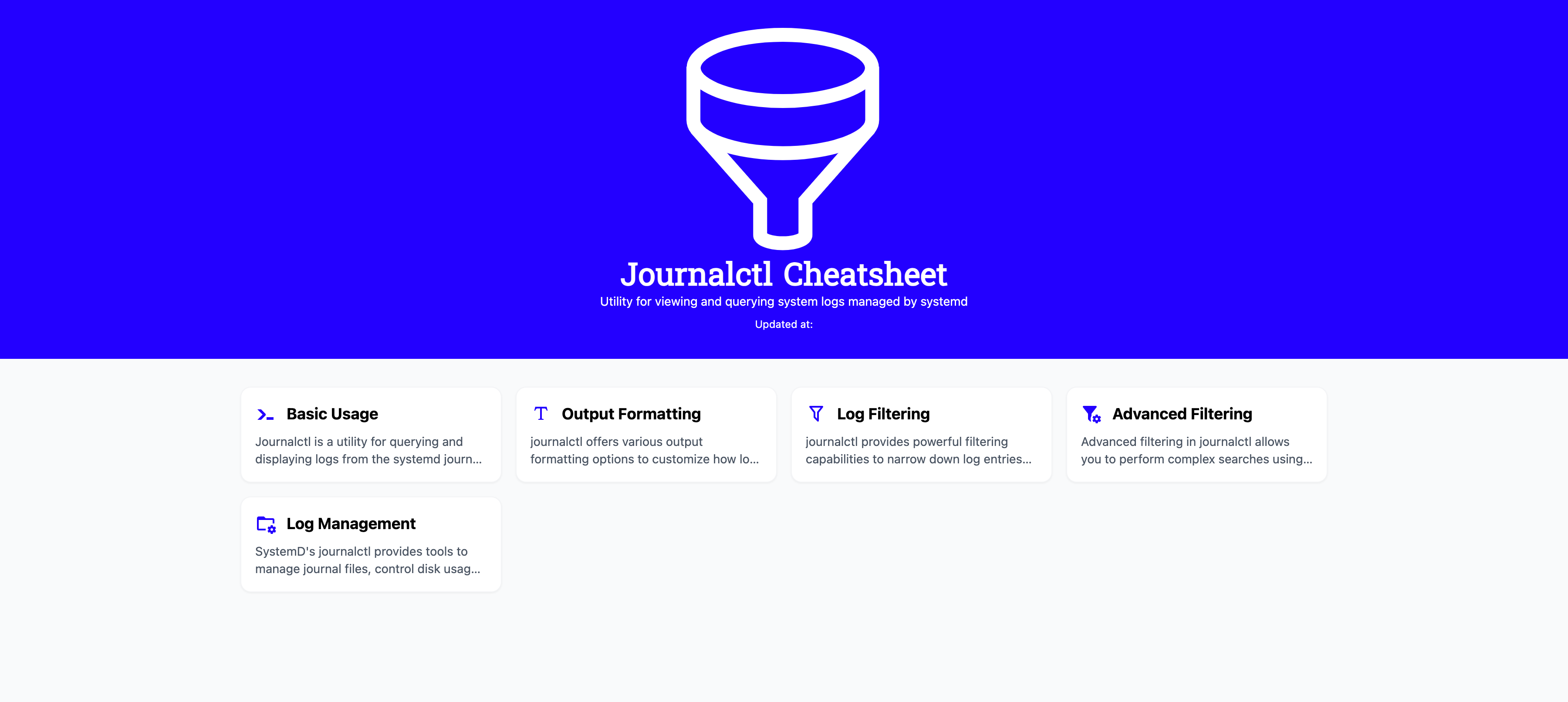 Journalctl Quick Reference Cheat Sheet
