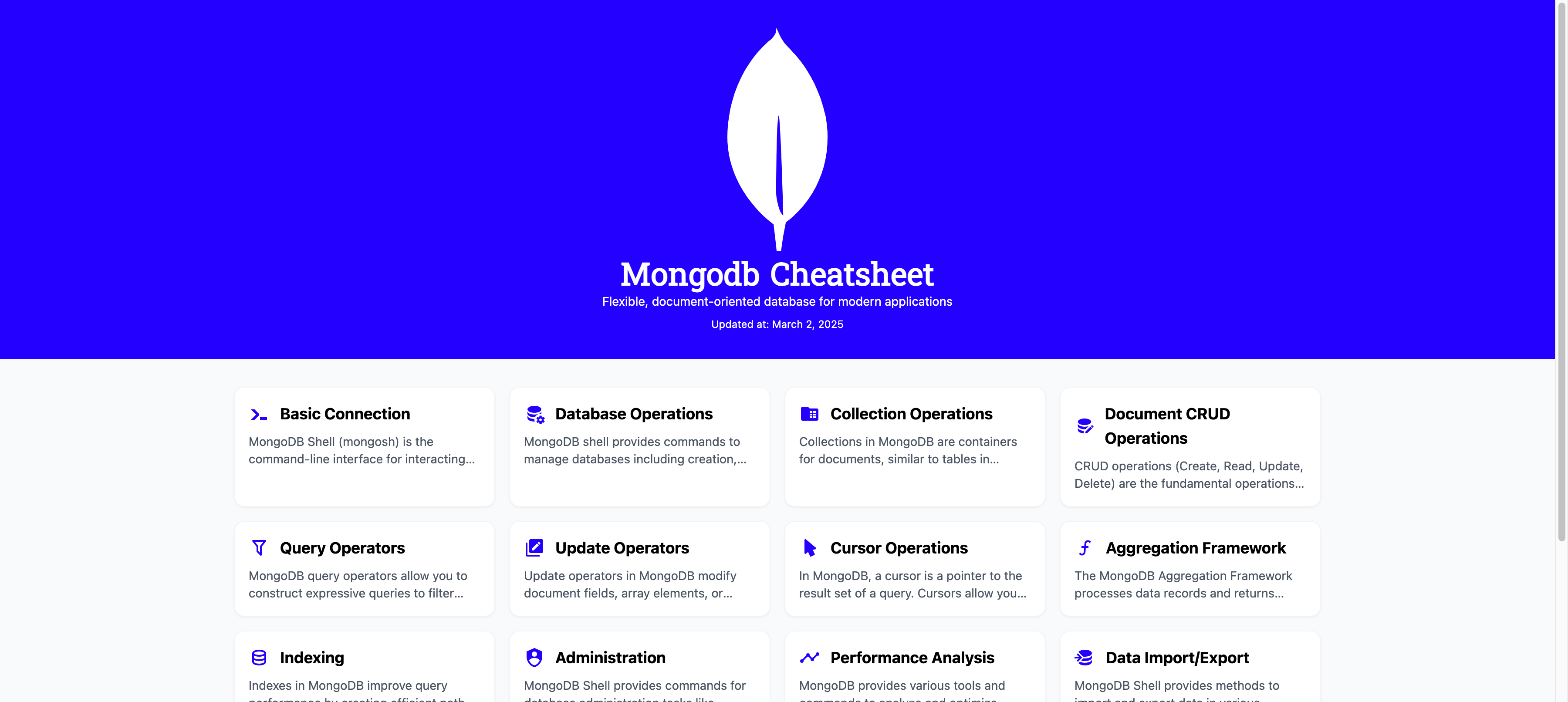 Mongodb Quick Reference Cheat Sheet Mongodb Quick Reference Cheat Sheet