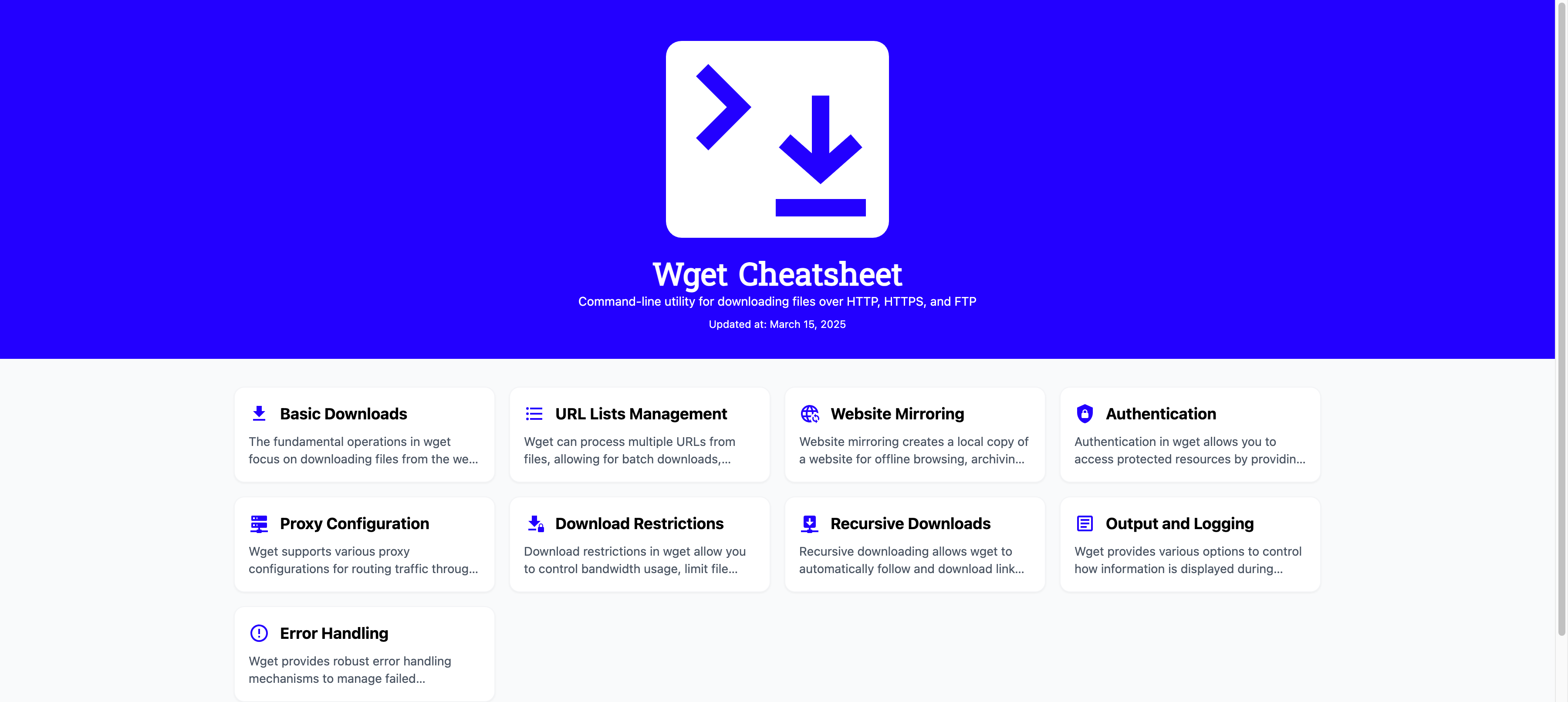 Wget Quick Reference Cheat Sheet